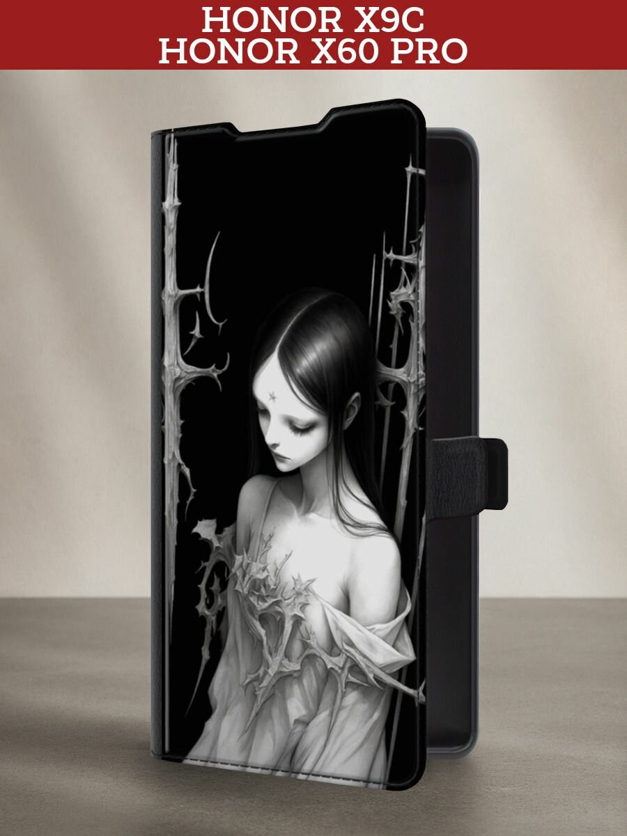 Чехол-книжка на Honor X9C/Honor X60 Pro / Хонор Х9С/Хонор Х60 Про с рисунком "Грустная готическая девушка"