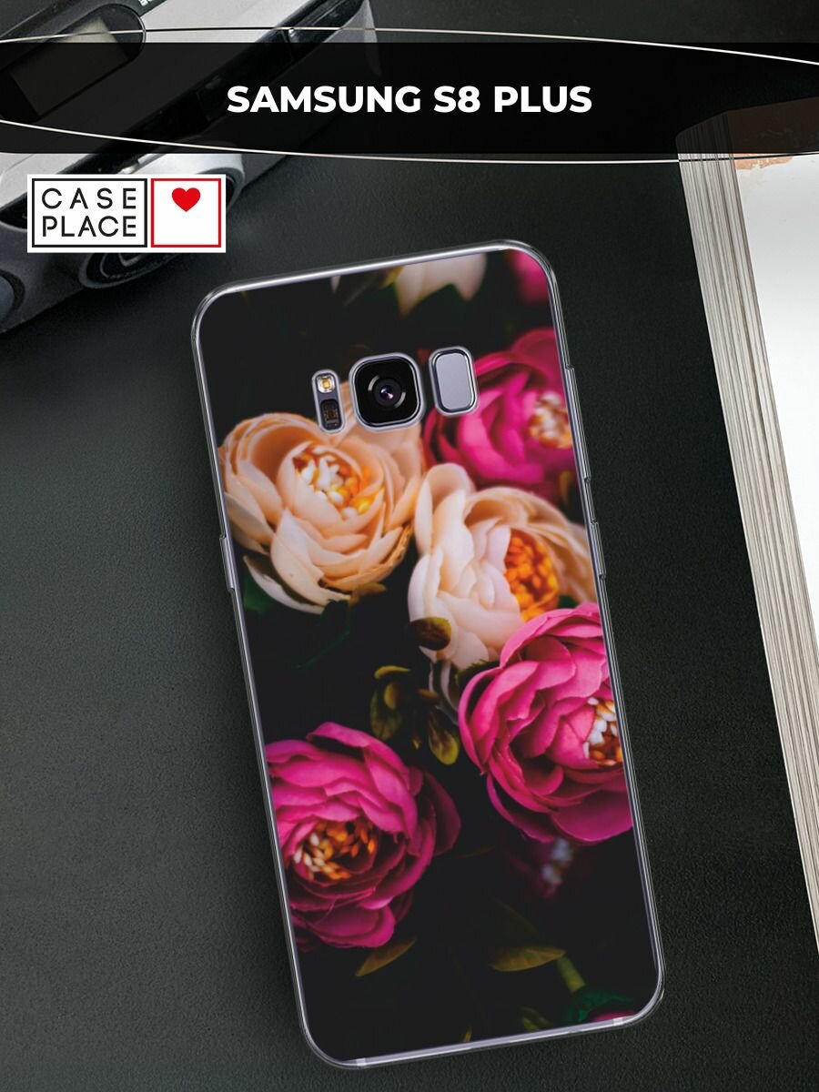 Чехол на Samsung Galaxy S8 + / Самсунг Галакси С8 Плюс с принтом "Розовые пионы на черном"