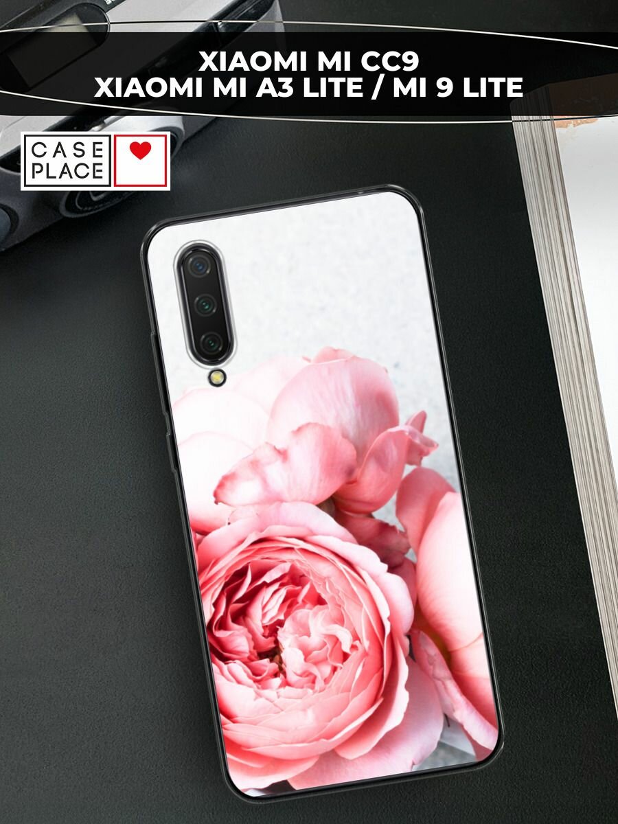 Чехол на Xiaomi Mi CC9/A3 Lite/9 Lite / Сяоми Mi CC9/A3 Lite/9 Lite с принтом "Пионы на белом"