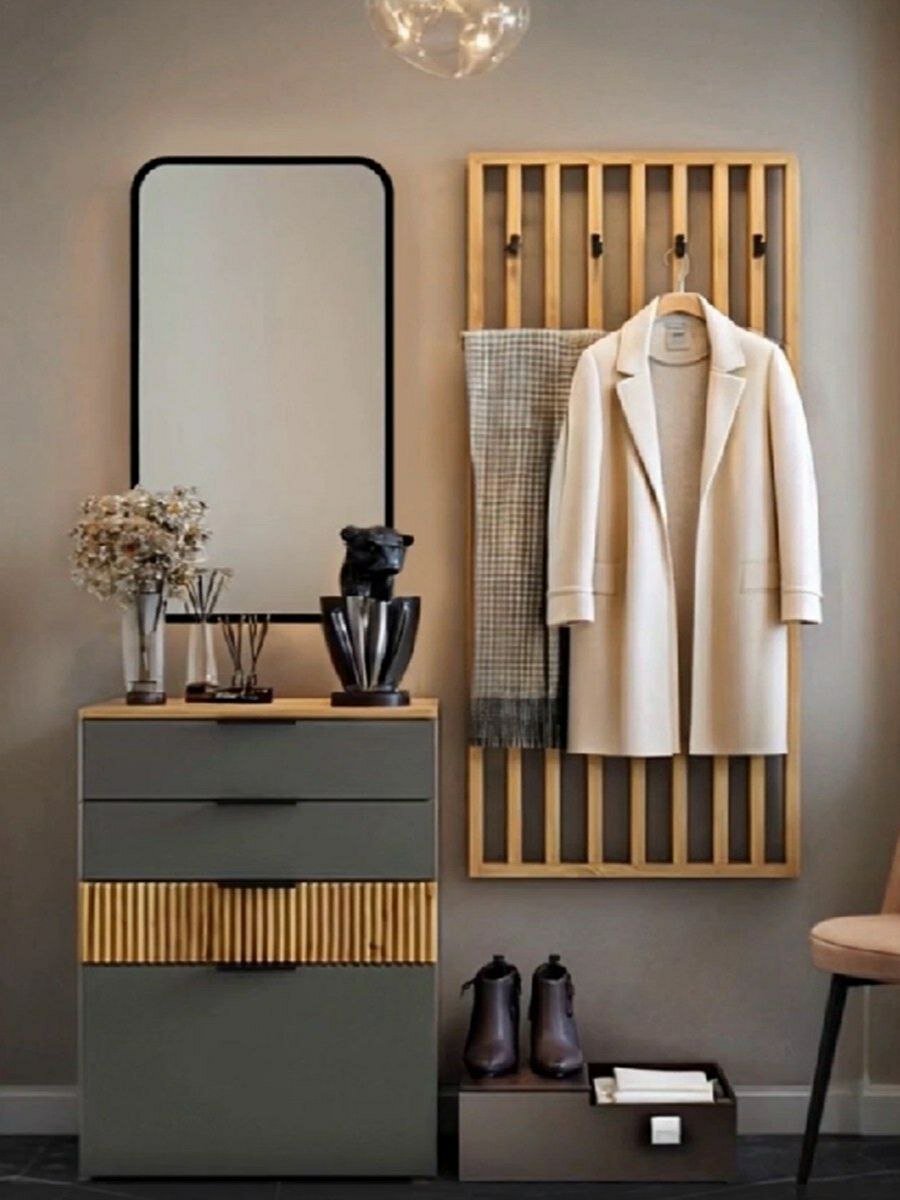 Прихожая модульная Beree, комплект модульной мебели Графит/Дуб, 113,7х139х35 см (ШхВхГ)