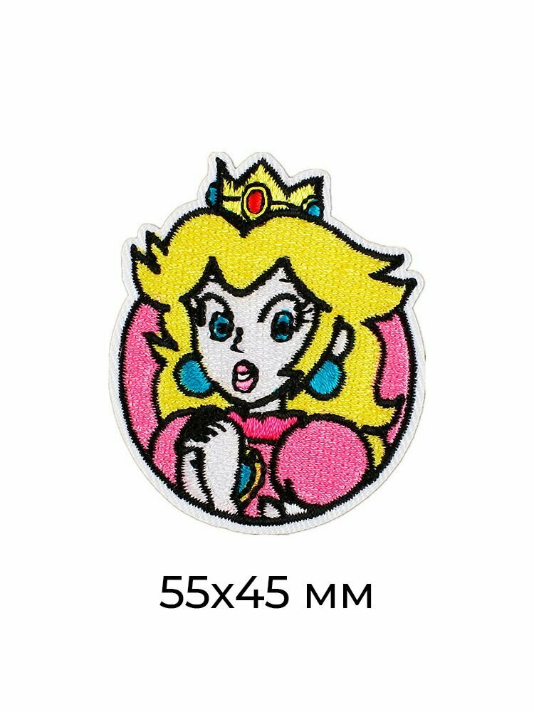 Нашивка Принцесса Пич 55x45 мм, Super Mario Bros, Заплатка на одежду, Термоаппликация
