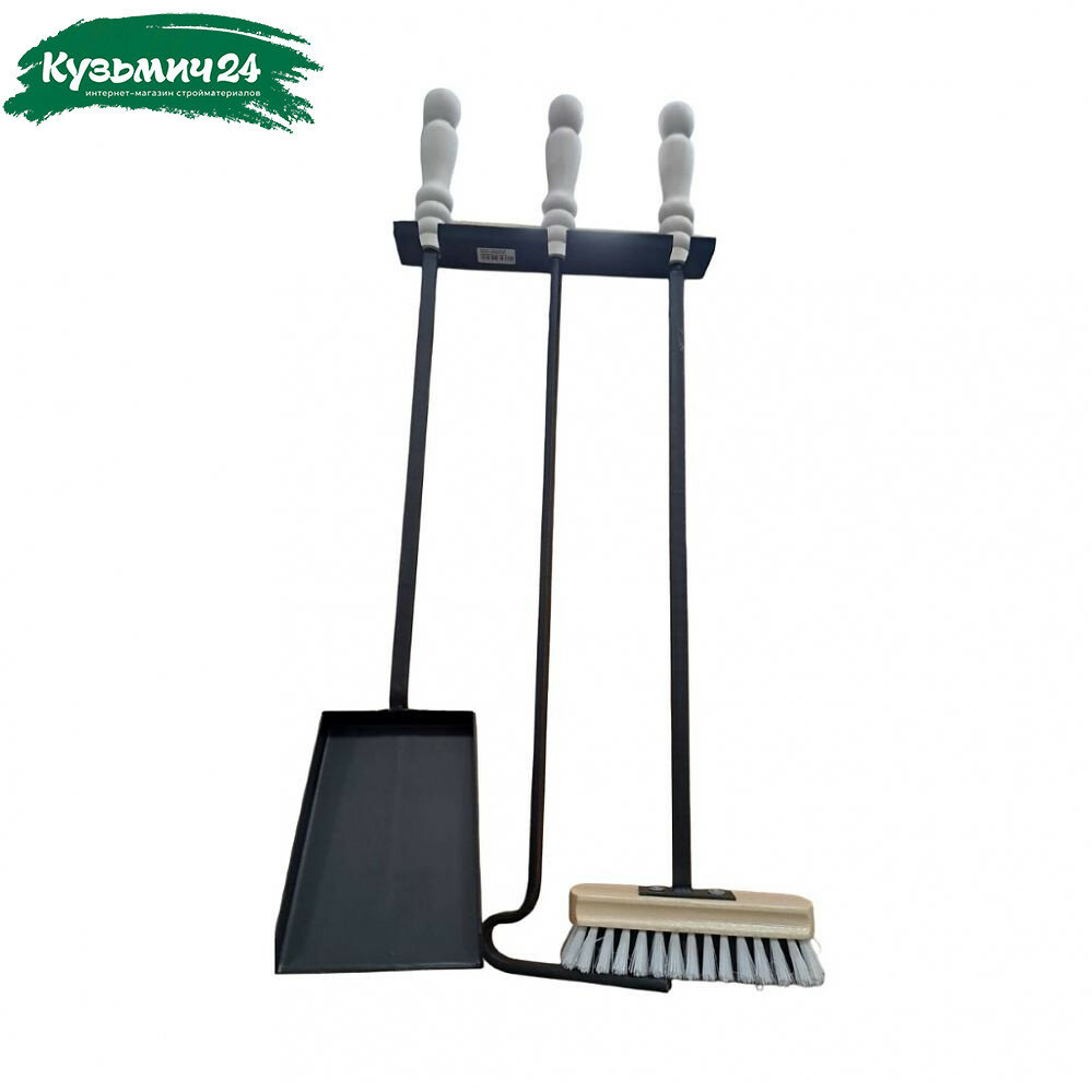 Каминный набор, подвесной, деревянные ручки, кочерга, совок, щетка, держатель