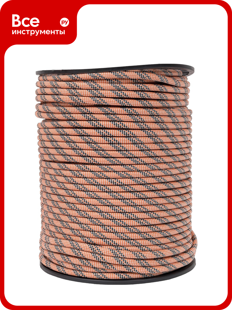 Веревка высокопрочная страховочная статическая 48-ми прядная GIGANT 11 мм 200, плетеная, устойчивая к ультрафиолету