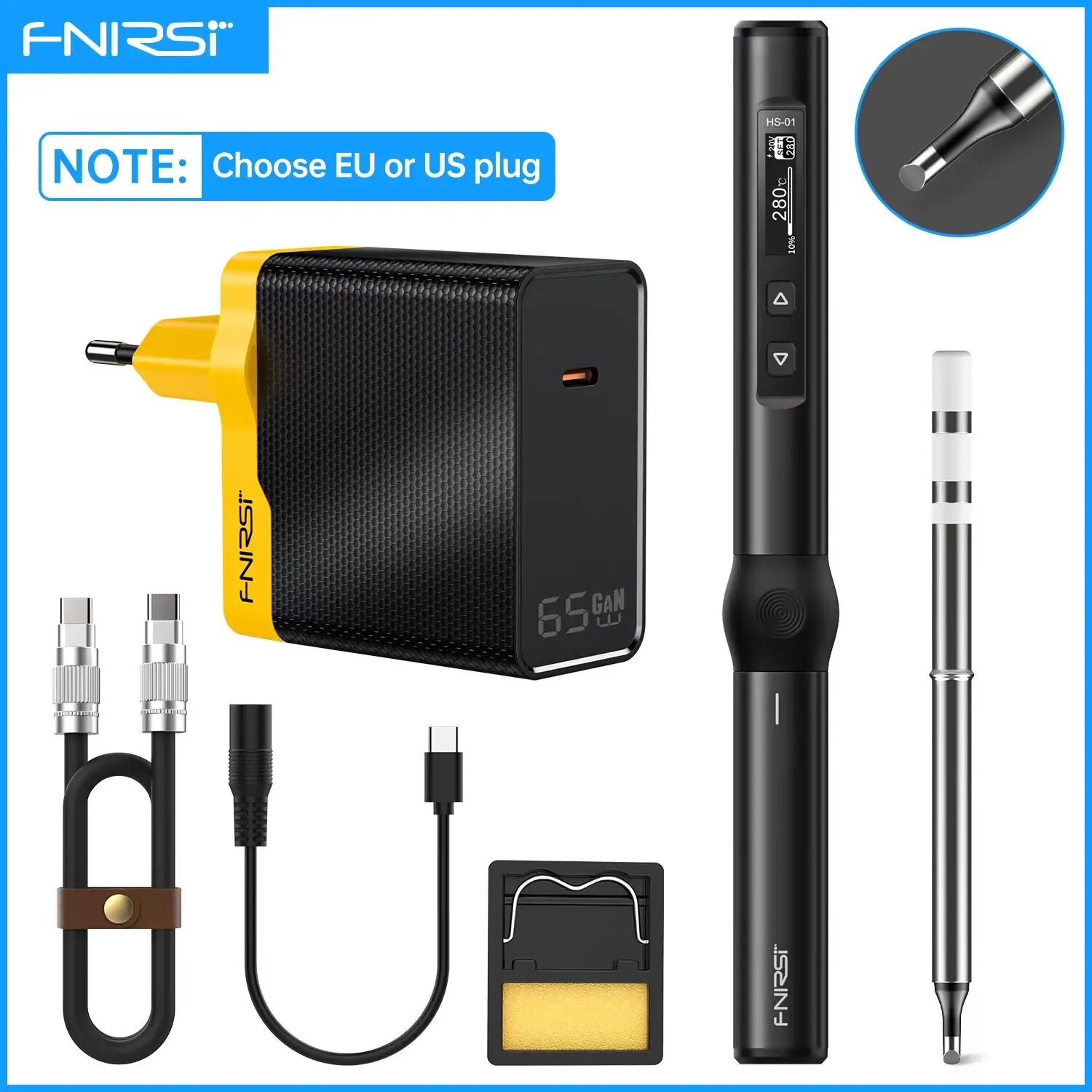 FNIRSI HS-01 паяльник электрический, черный, 65W Kit