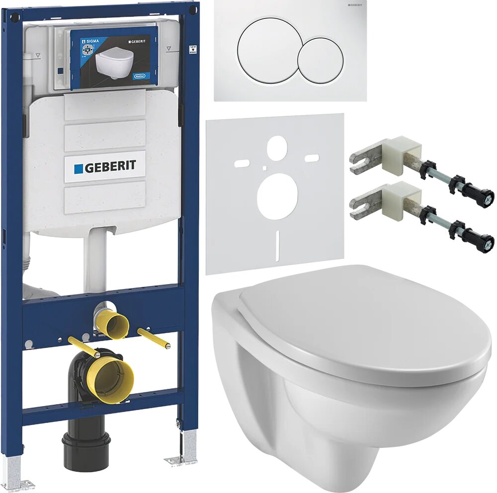 Комплект Унитаз подвесной Jacob Delafon Patio EDV102-00 / Крышка E4267 / Инсталляция Geberit Duofix UP 320 111.300.00.5, Кнопка Sigma белая, Крепления к стене, Шумоизоляция