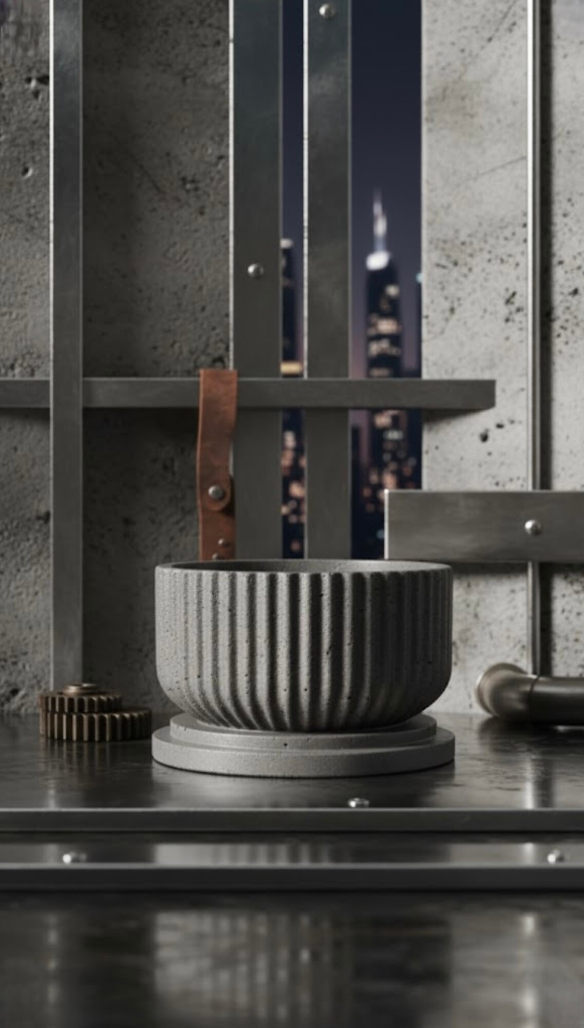 Бетонный кашпо «Графитовый рельеф», лаковое покрытие