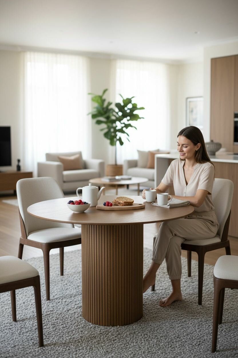 Стол круглый кухонный 90 см шпон дуба "Престиж"