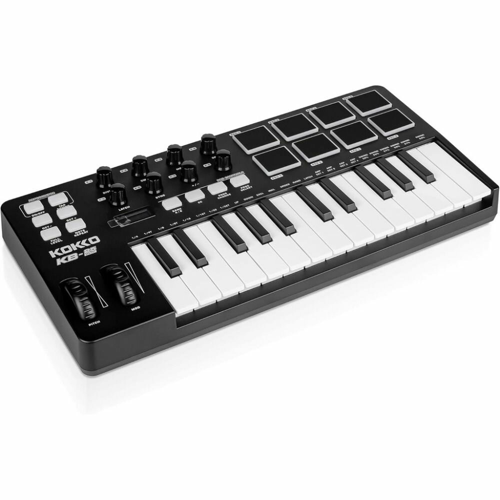 KOKKO KB-25 MIDI Keyboard : 25-клавишный Контроллер, 8 Барабанных Пэдов + 8 Ручек, Подсветка Клавиатуры