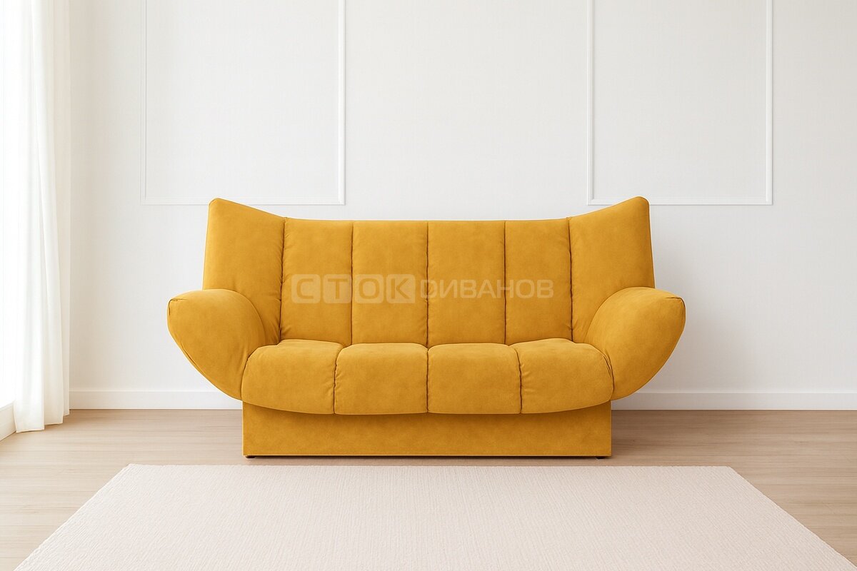 Диван Сток Диванов Вельвет, желтый велюр, механизм клик-кляк, съёмный чехол