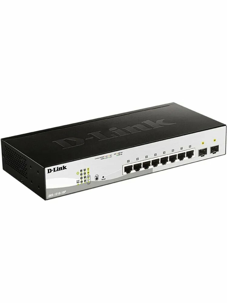 Коммутатор D-Link DGS-1210-10P DGS-1210-10P/FL2A (L2+) 1Гбит/с Комбо(1000BASE-T/SFP) 8PoE 8PoE+ 65W