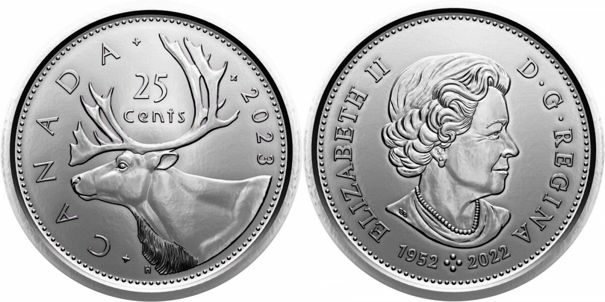 Канада 25 центов, 2023 Елизавета II Северный олень
