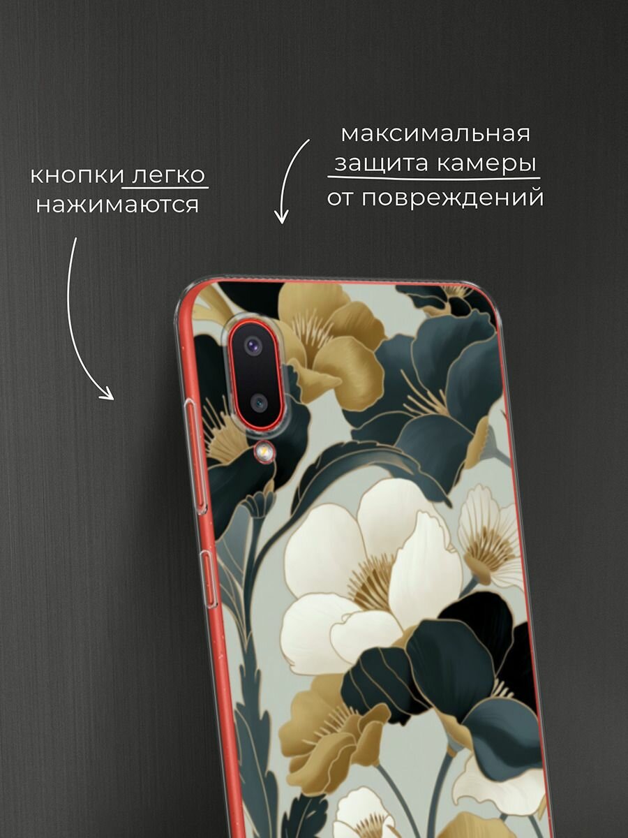 Чехол на Samsung Galaxy A02 / Самсунг Галакси А02 с принтом Золотые и белые цветы — фото 1