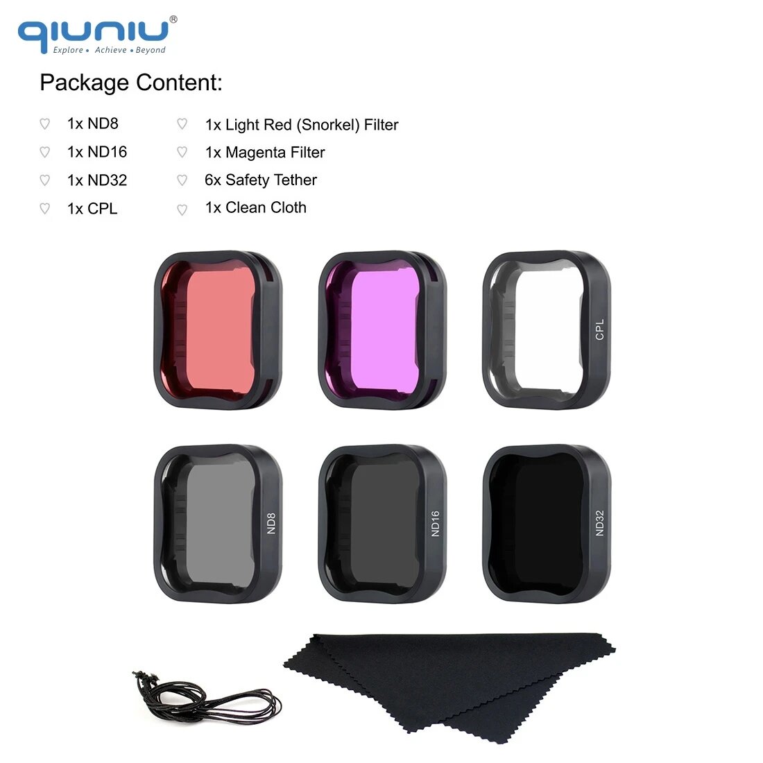 QIUNIU CPL ND Фильтр для GoPro Hero 7 6 5 Черный Цвет Красный Пурпурный CPL ND32 ND16 ND8 Наборы фильтров для Go Pro 5 6 7 Комплект аксессуаров