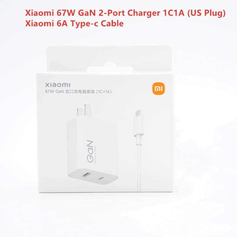Xiaomi Mi 67W GaN 2-портовое зарядное устройство 1C1A Поддержка выхода PD3.0 QC3.0 PPS Быстрая зарядка с кабелем Type-c 6A US Plug Standard