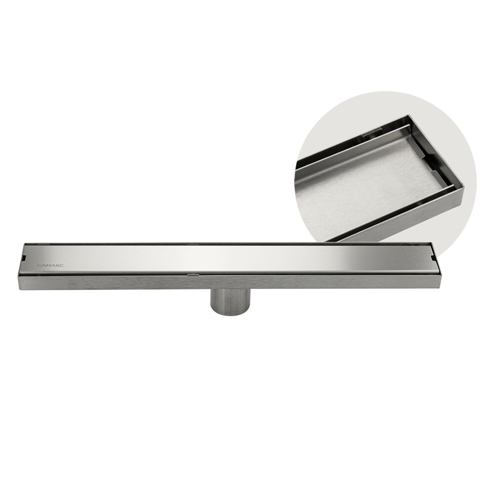 Трап для душа, санакс 500х70 мм, нержавеющая сталь, с сухим затвором, сатиновый