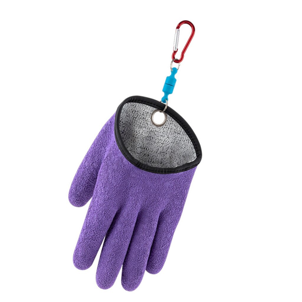 Фиолетовые нескользящие перчатки для ловли рыбы с защитой от уколов и проколов, левая рука