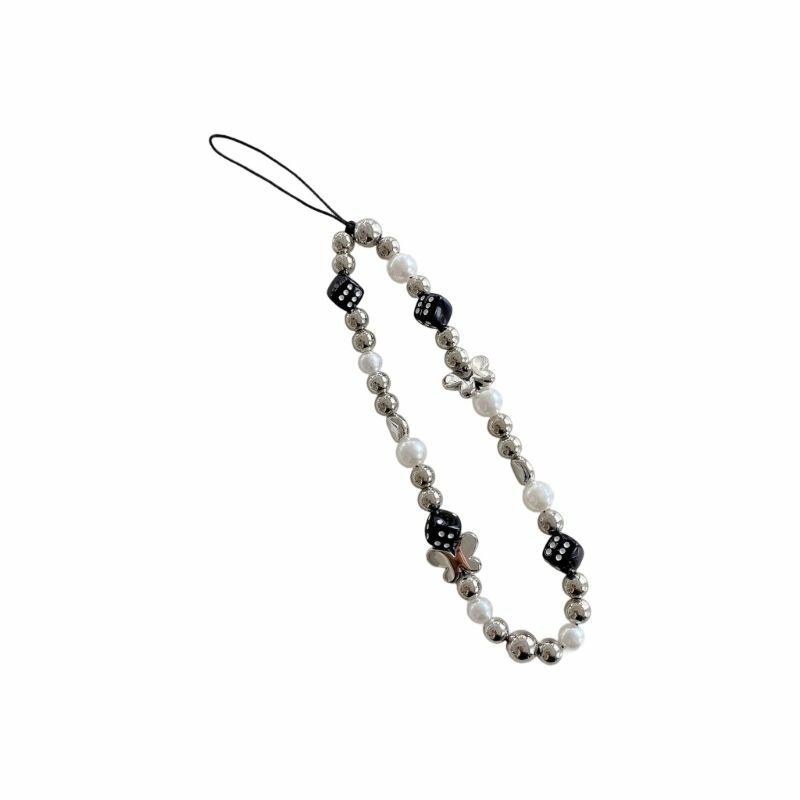 Цепочка для мобильного телефона с белым жемчужным бантом простой стиль шнурка телефона-dice silver bow