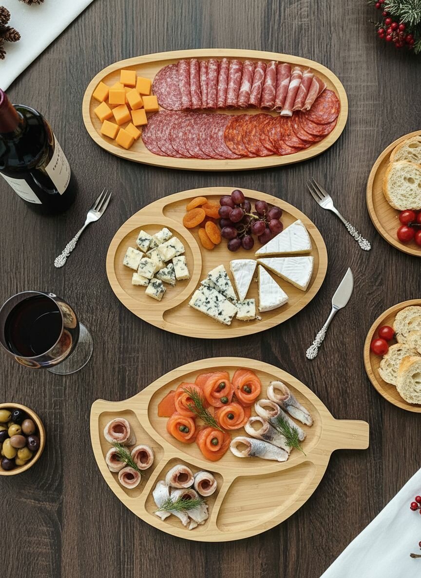 Менажницы бамбуковые набор 2 шт в комплекте с подносом для сервировки