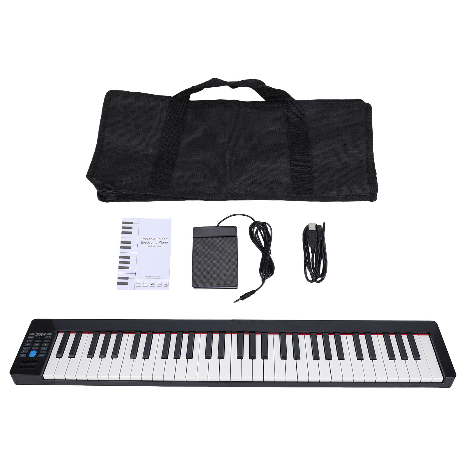 61 Key Foldable Digital Piano Electronic Keyboard with Sustain Pedal Portable Bag Rechargeable LCD Display 128 Tones 128 Rhythms 20 Demo Songs MIDI BT Connectivity for Beginners