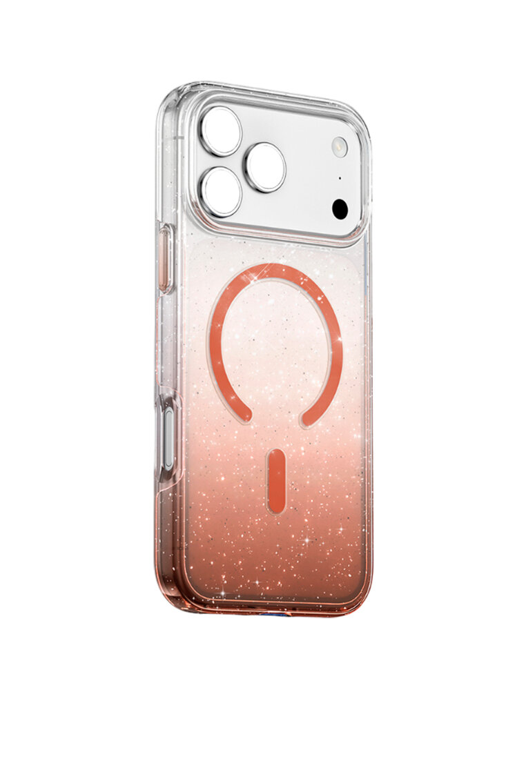 Чехол iPhone 17 Pro Max KEEPHONE Lillian MagSafe Прозрачный чехол градиентного цвета с блеском, Покрытие AF - Оранжевый