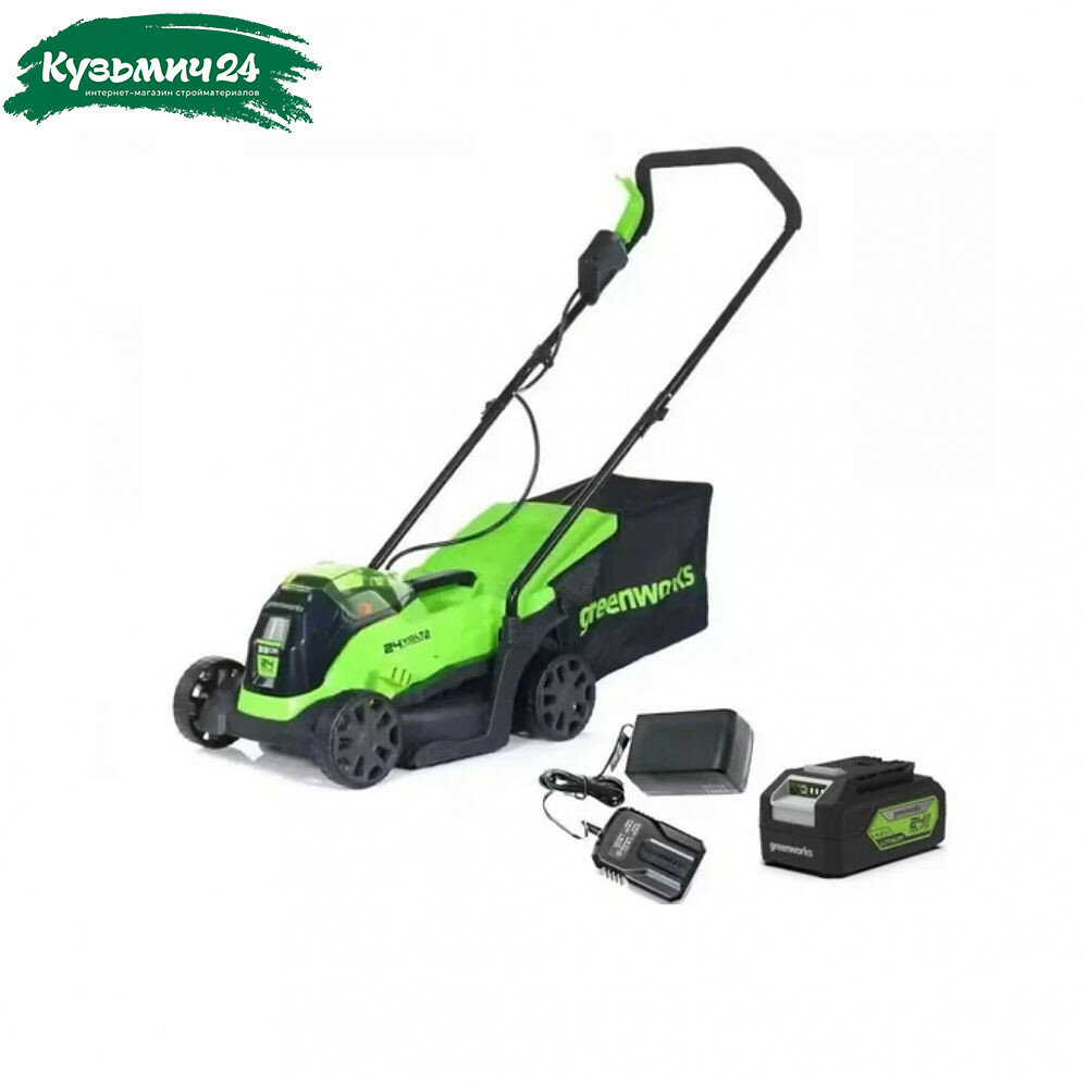 Газонокосилка аккумуляторная Greenworks GD24LM33K4 24В 1акк 4.0 Ah+з. у, 1 шт