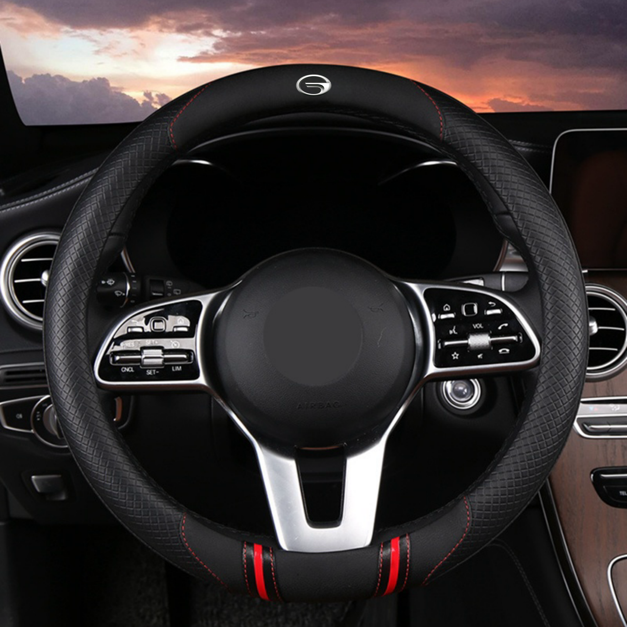 Чехол на руль автомобиля GAC Trumpchi, двухцветный, подходит для диаметра 38 см, цельный, черный