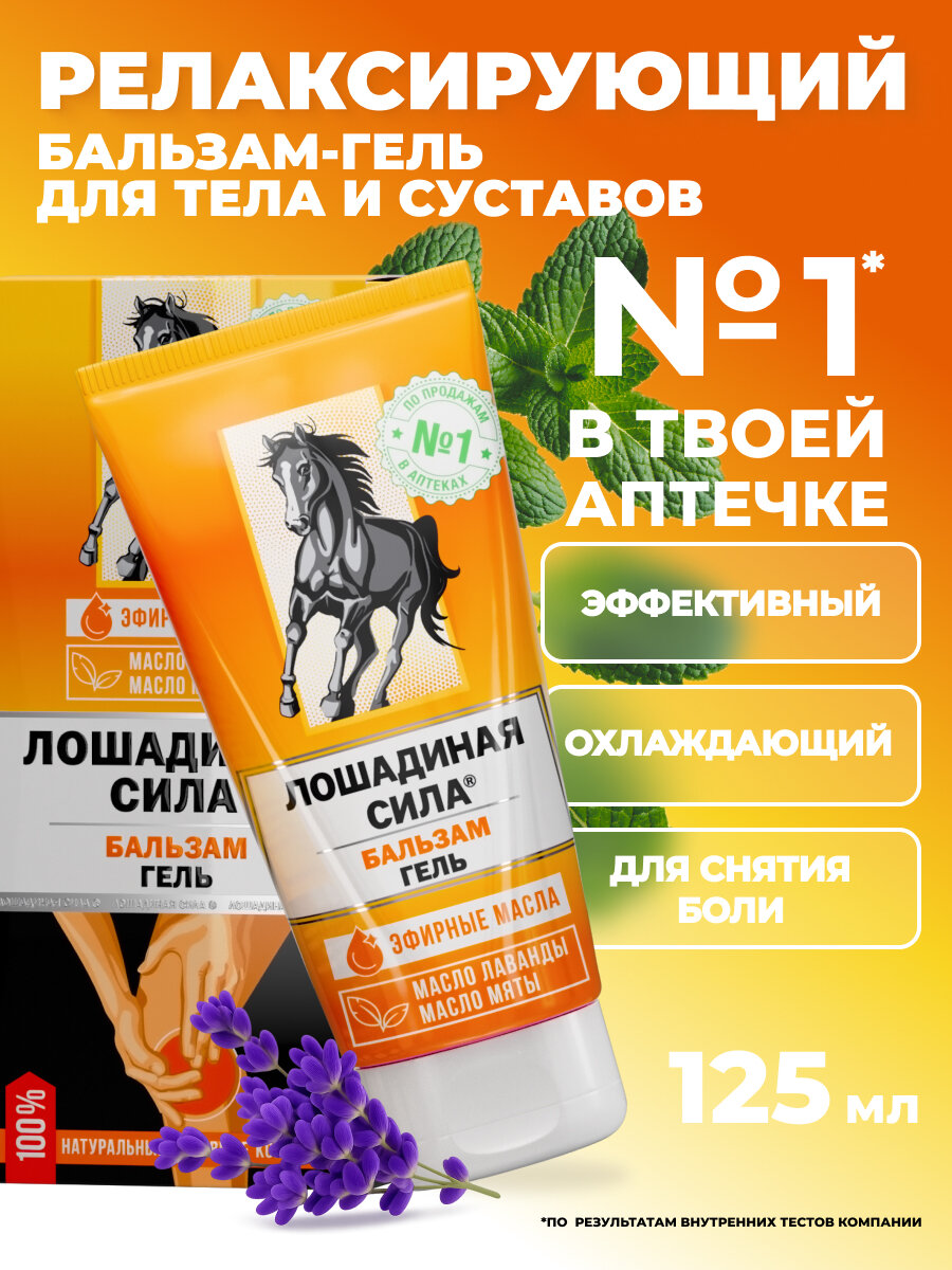 Лошадиная Сила гель бальзам для суставов обезболивающая, крем мазь для мышц, спины и тела от боли, 125мл