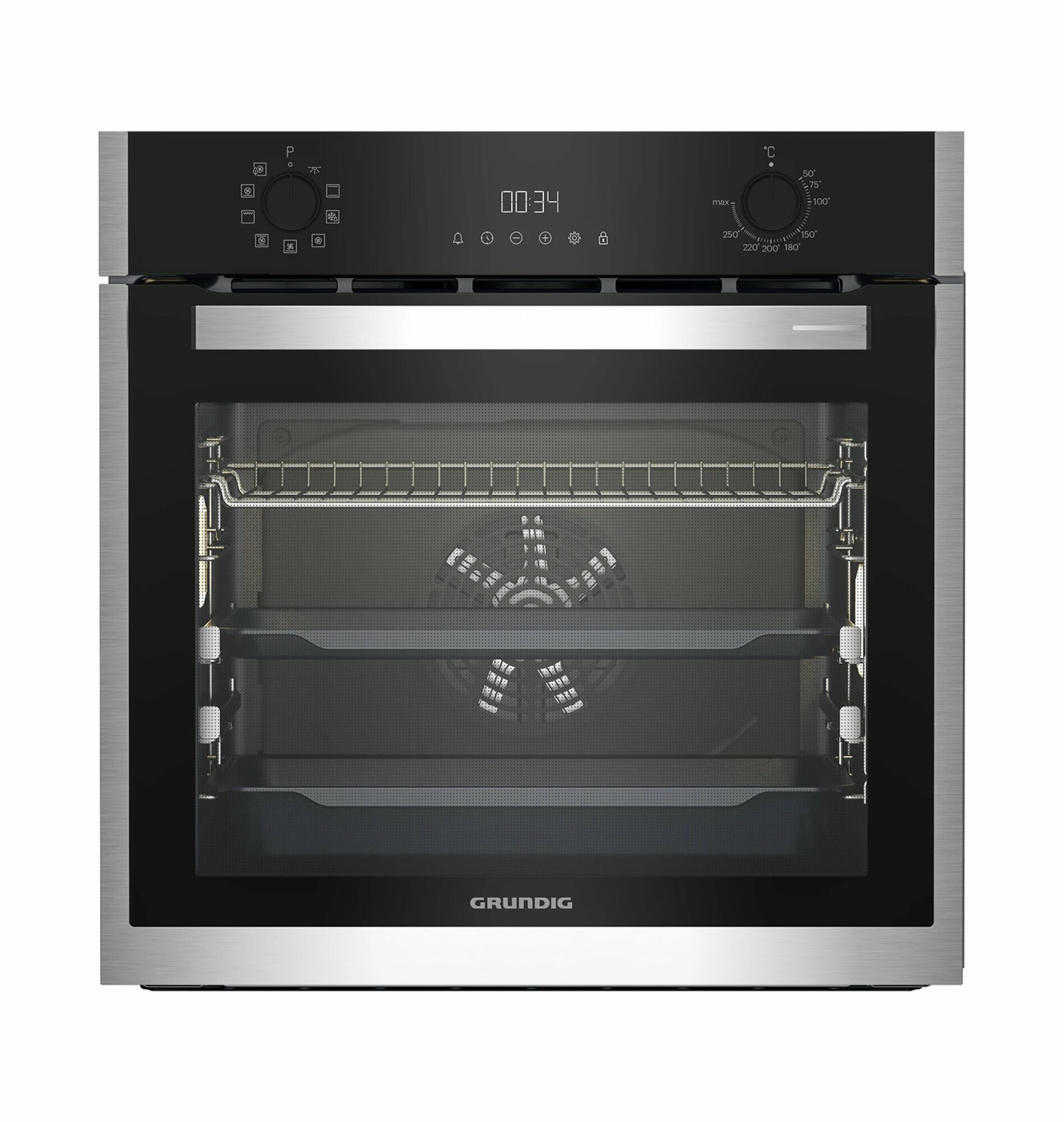 Конвекционный духовой шкаф Grundig GEBM19301BC, нержавеющая сталь + черное стекло