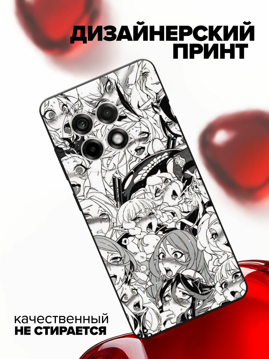 Черный матовый чехол на Oneplus 13R/Ace 5/Ace 5 Pro / Ван Плас 13R/Асе 5/Асе 5 Про с принтом Ахегао манга тян — фото 1
