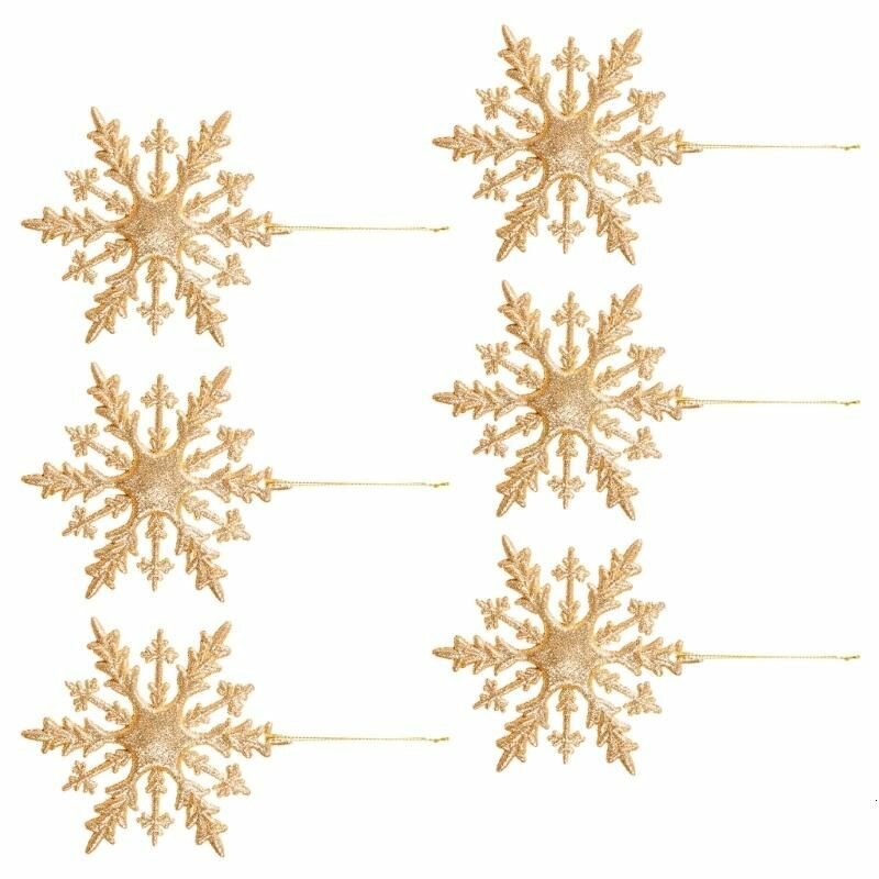 1 набор из 6 рождественских украшений, подвеска в виде снежинки-золото