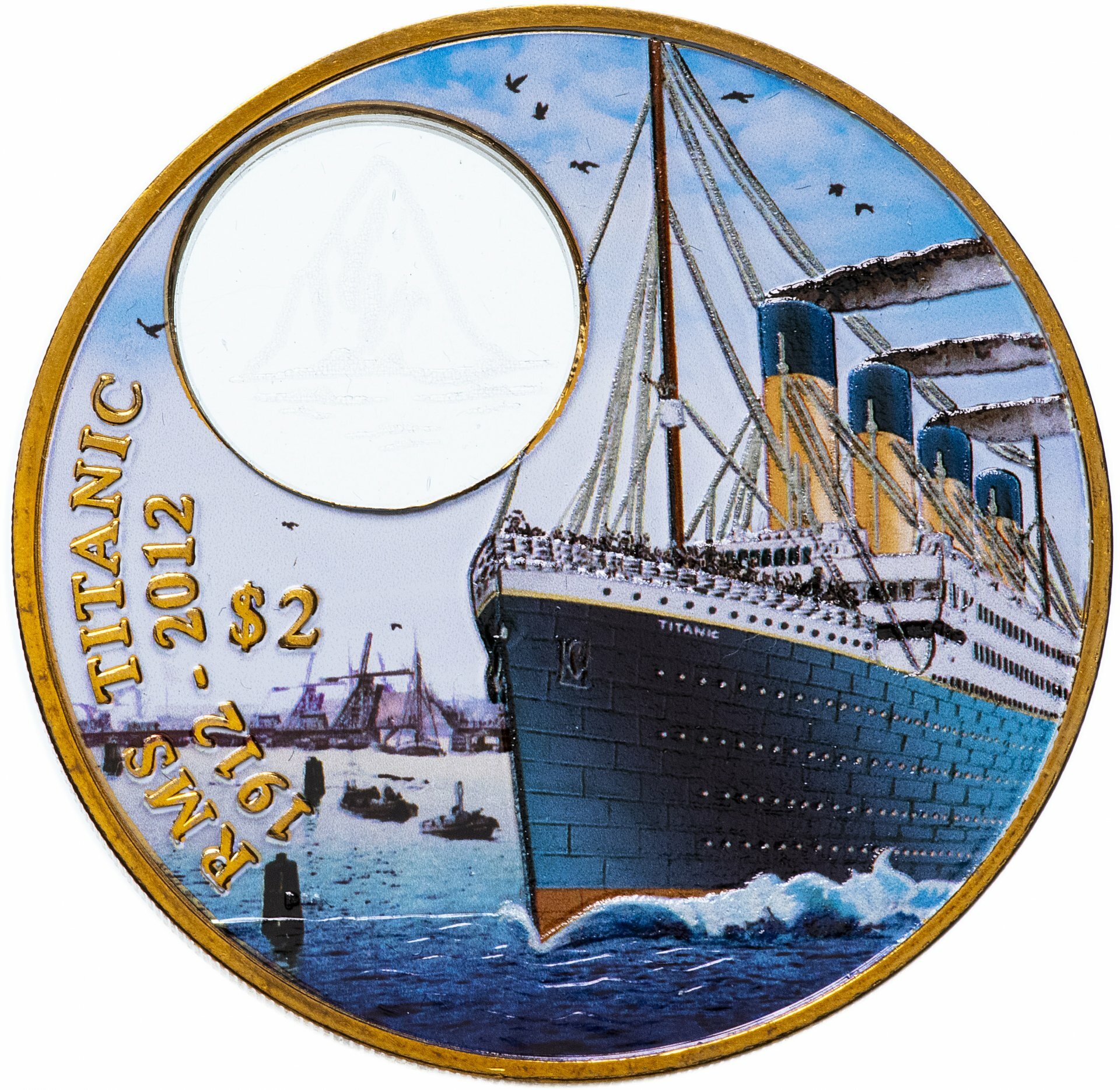 Виргинские Острова 2 доллара 2012 "Титаник днем", в футляре с сертификатом, Бронза, в сохранности UNC