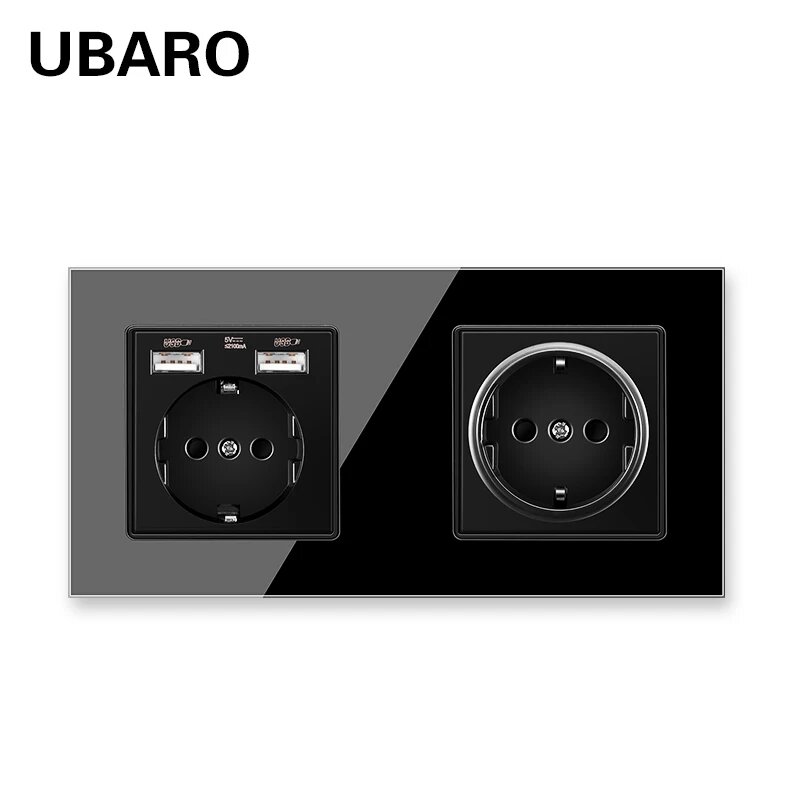 UBARO Настенная розетка с USB, черная, DS-172-U1-B1