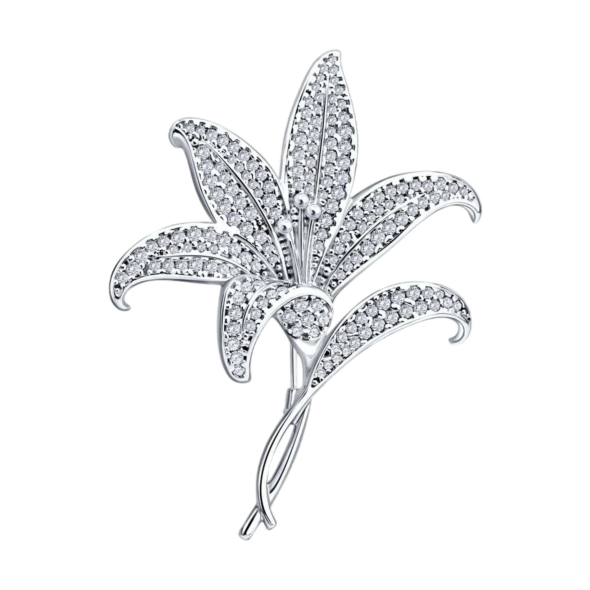 Брошь, серебро, 925 проба, родирование, фианит