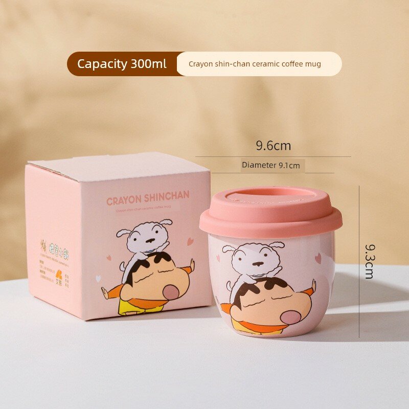Кофейная чашка Crayon Shin-chan розовая - 350 мл, мультяшный рисунок, отличный подарок