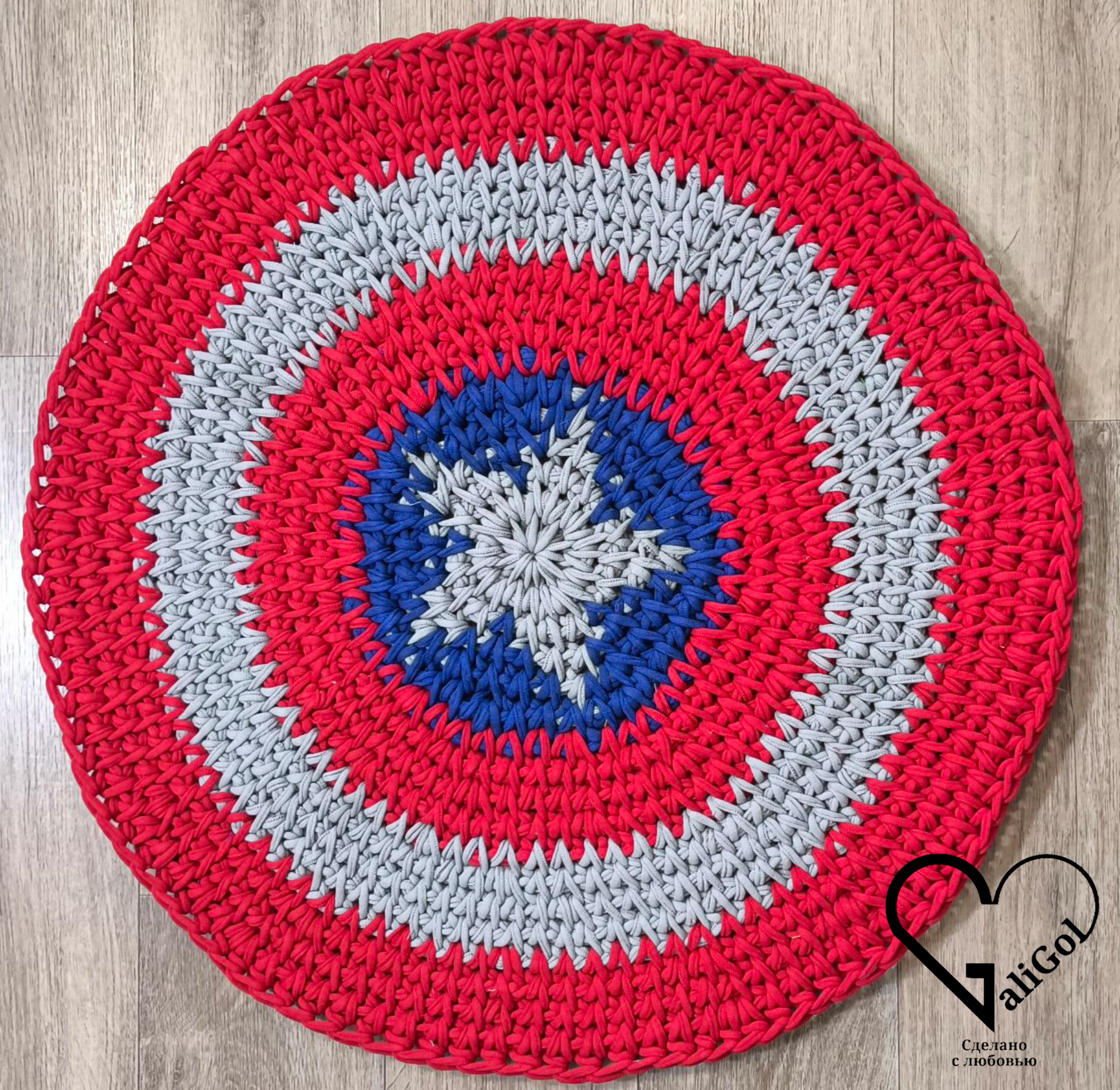 Эко коврик. Круглый вязаный хлопковый ковер, ручной работы для гостиной, спальни, детской, прихожей, ванной и бани.