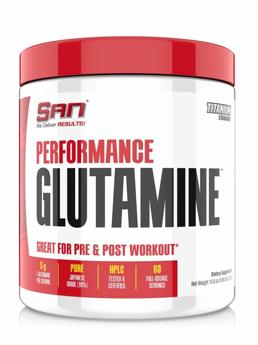 SAN Performance Glutamine, Л Глютамин в порошке 300 г, Спортивное питание, аминокислота для набора мышечной массы, для иммунитета, для пищеварения