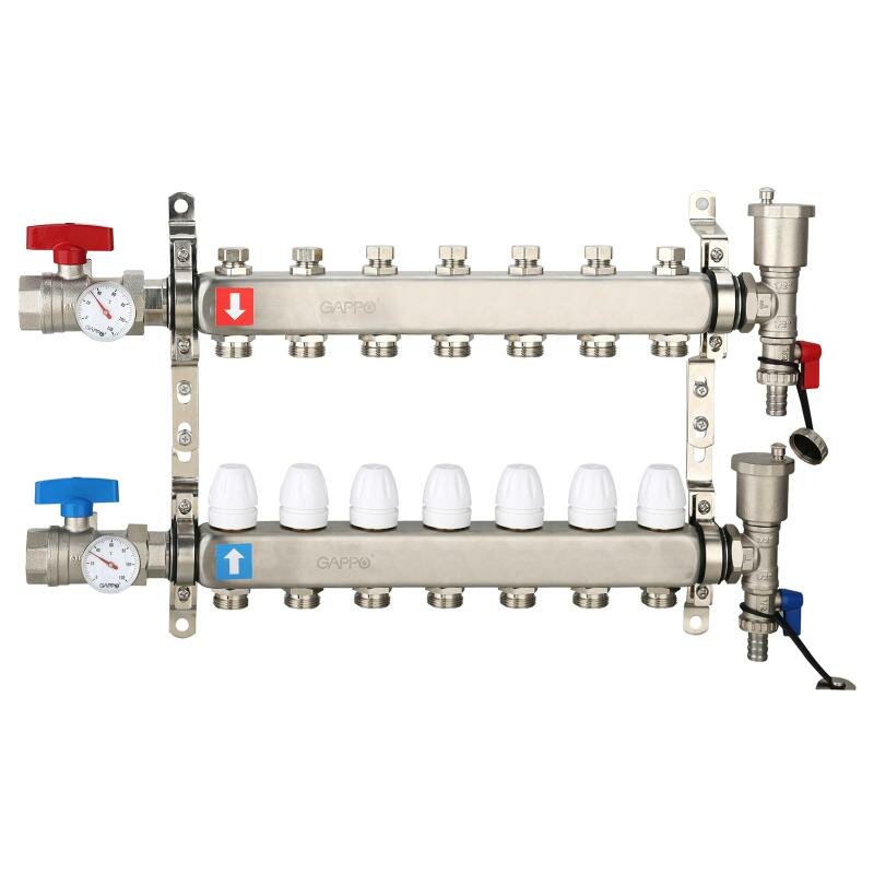 Коллекторная группа GAPPO G426.7, нержавеющая сталь, 7 выходов, Ду 25