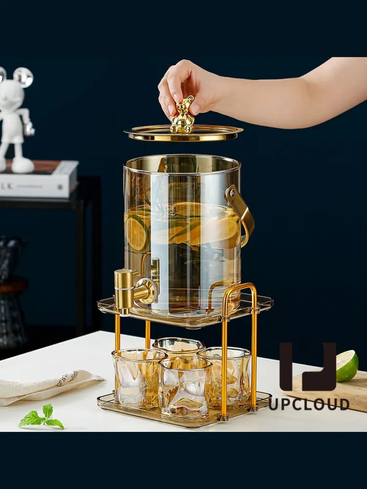 UPCLOUD Кувшин, 3.6 л, стеклянный, янтарный, с 4 стаканами и подставкой — фото 1