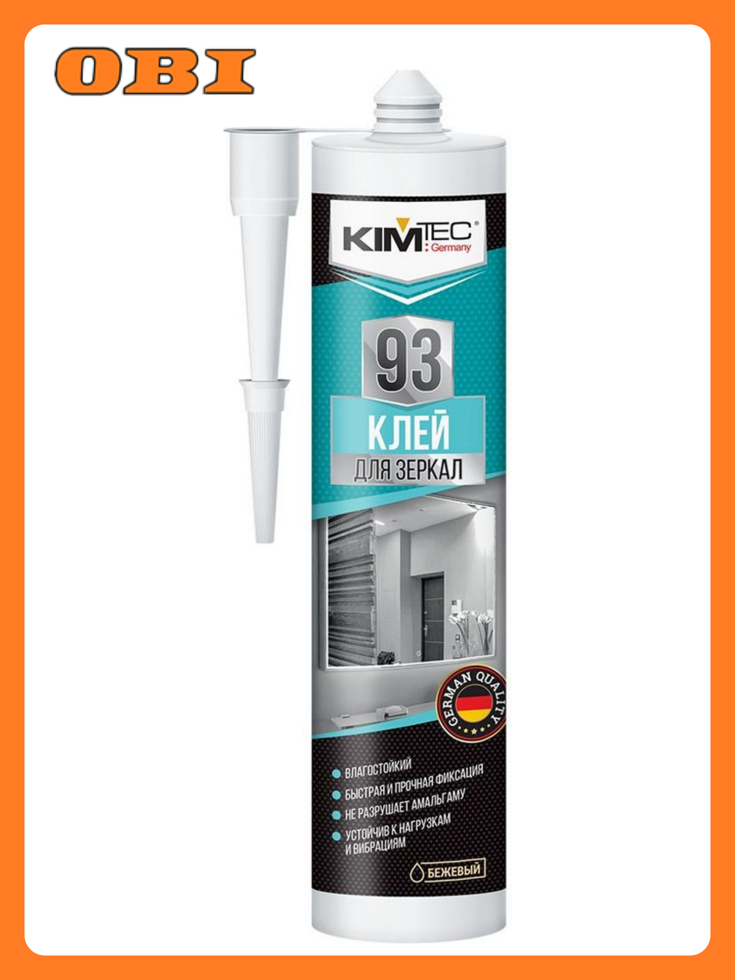 Клей монтажный Kim Tec 93, для зеркал, водостойкий, бежевый, 280мл