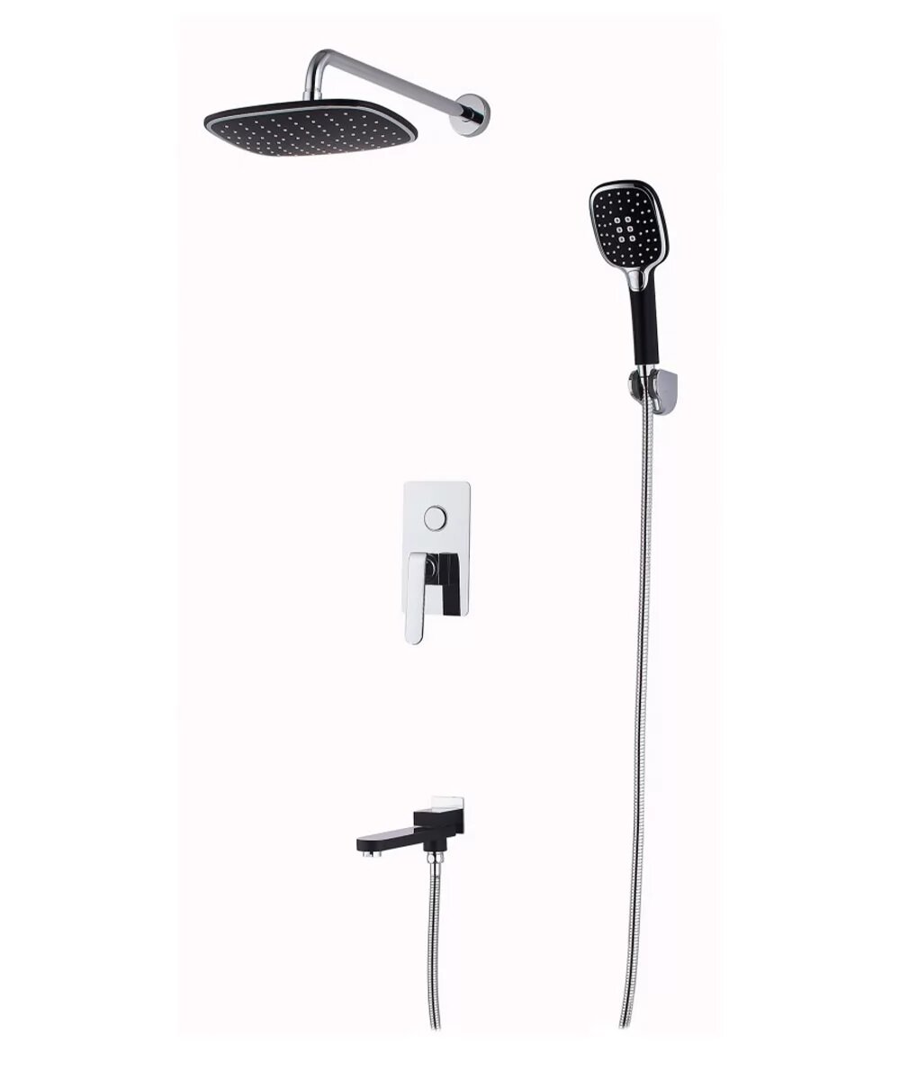 Душевая система встроенная с тропическим душем Ganzer GZ26065-C черный/хром