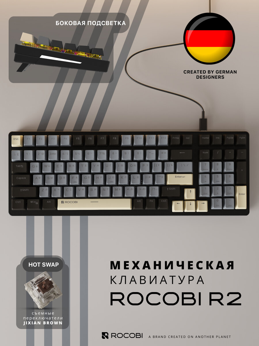 Клавиатура механическая ROCOBI R2 Hot-Swap игровая с подсветкой русская проводная для компьютера ноутбука Gaming/game keyboard usb светящаяся