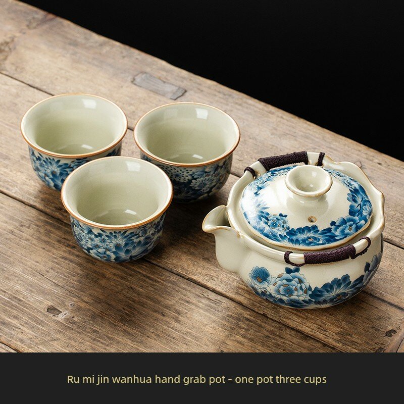 Набор Ruyao с золотыми цветами: ручной чайник и 3 чашки для подлинного китайского чайного опыта