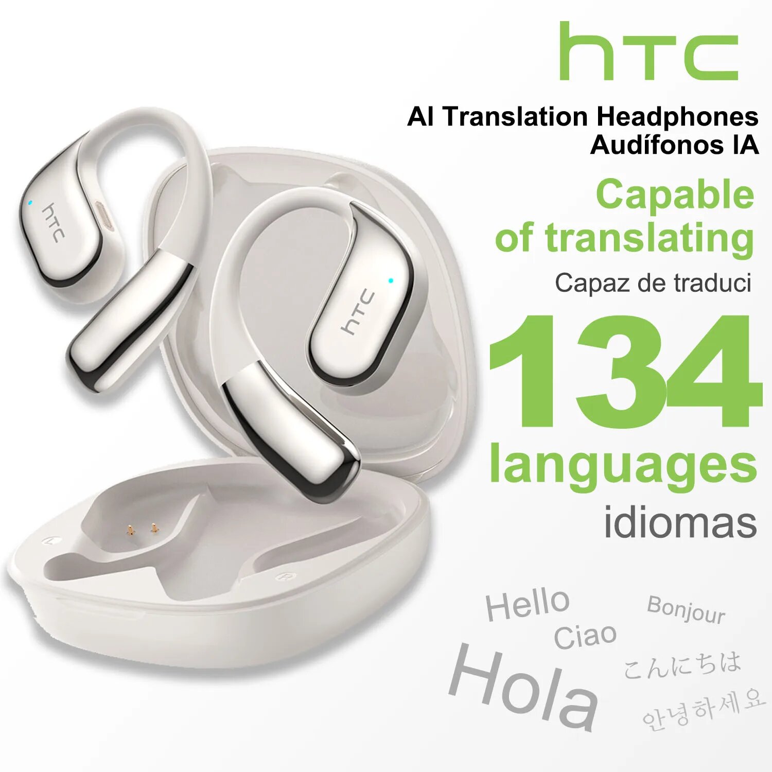 HTC NE39 Беспроводные наушники-переводчики AI, white