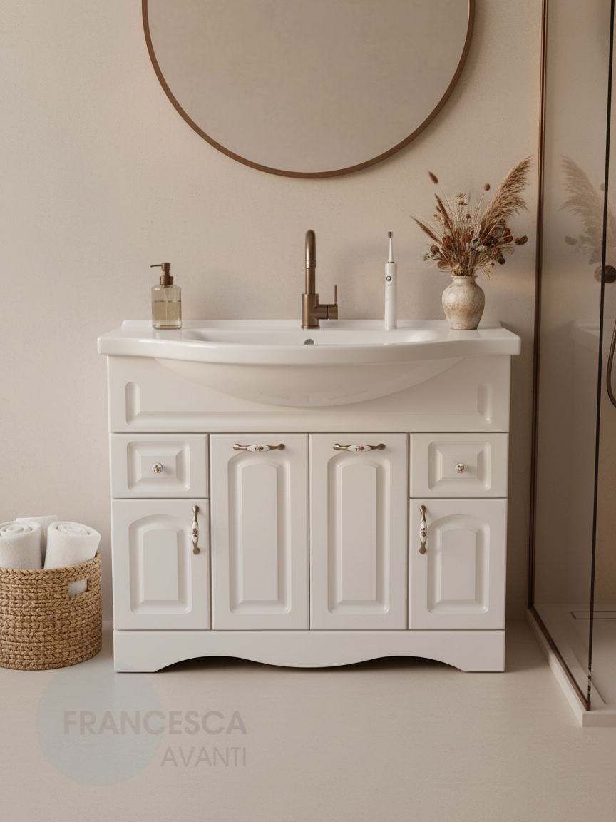 Тумба с раковиной для ванной Империя 100-2 белый с подсветкой (2ящ+4 дв, ум. Эльбрус 100)