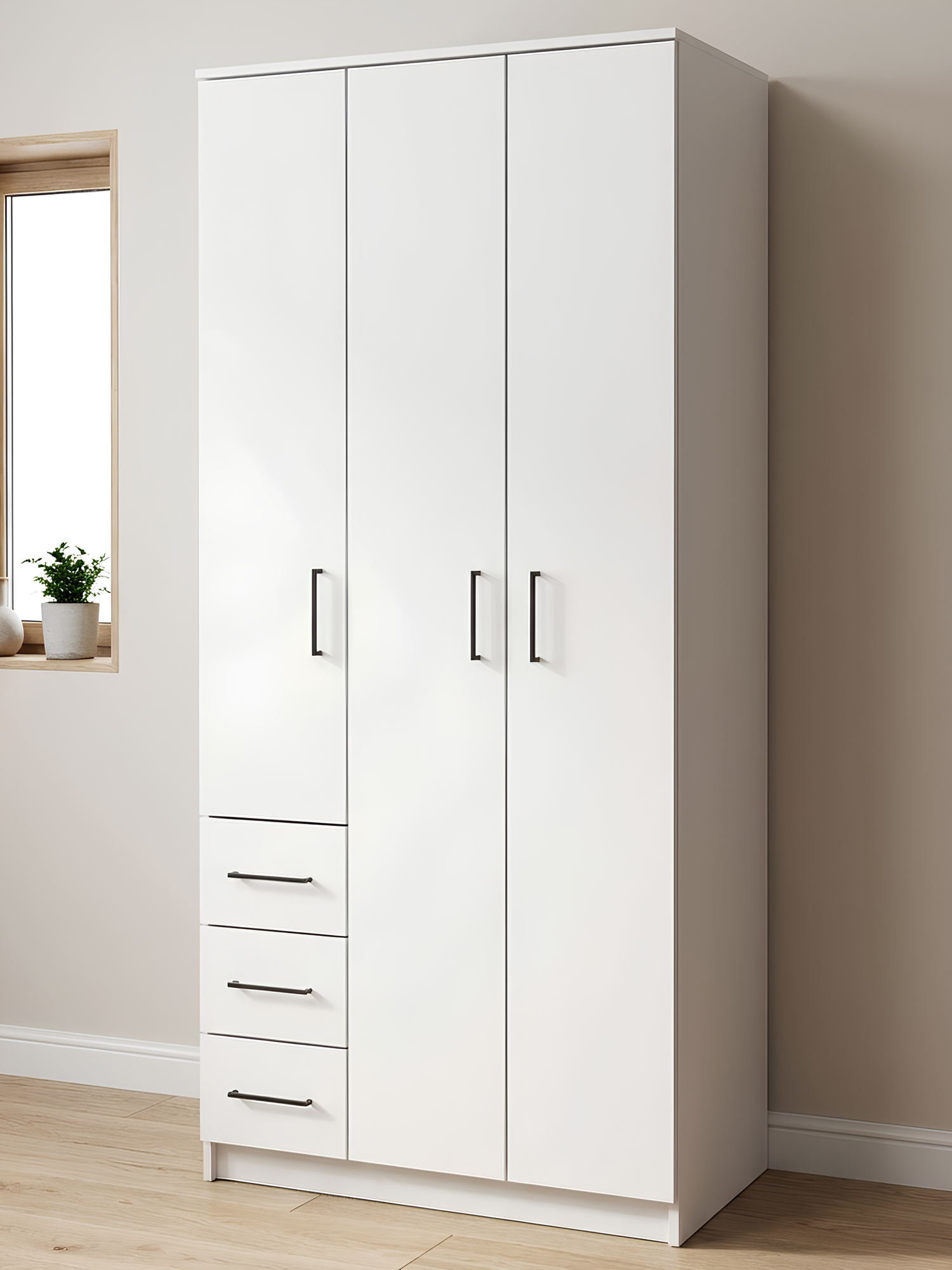 Шкаф трехстворчатый распашной Шик-22 с 3 ящиками, полками и штангой, ШхГхВ: 90х50х210 см