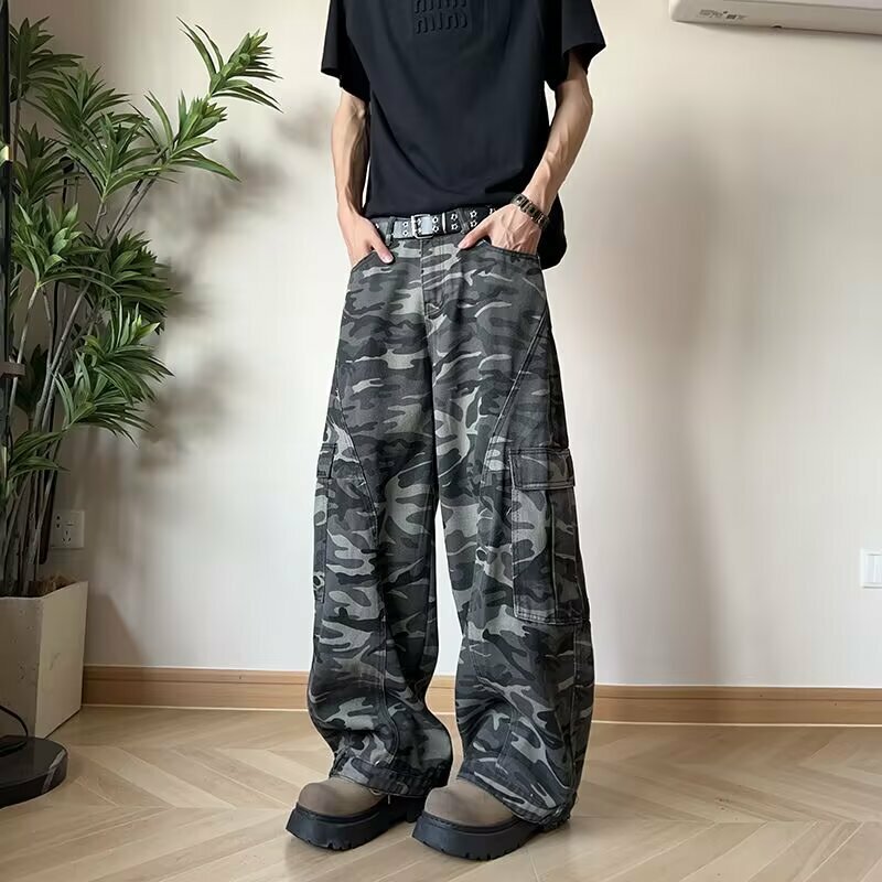 ZY Джинсы Мужские Камуфляж Деконструированные Карго Кроп Деним, Размер_XXXL