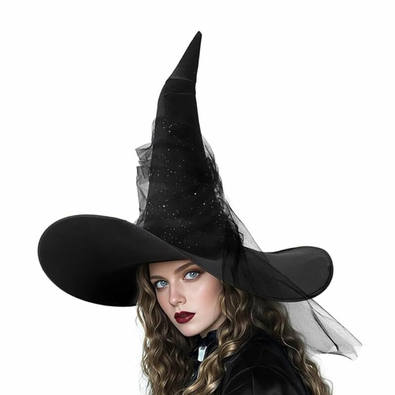 Шляпа Ведьмы Из Черной Плиссированной Сетки на Хэллоуин-Черный