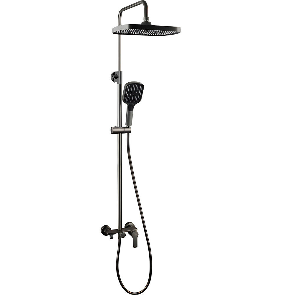 Душевая система Tokito Rain с верхним душем с лейкой с изливом сталь (TOK-RAI-1022GM)