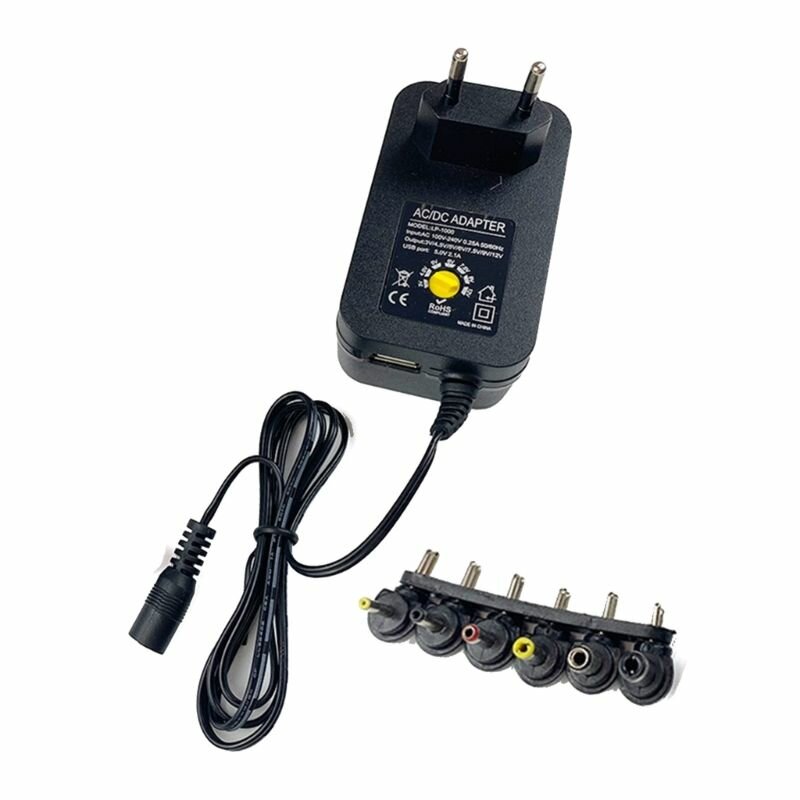 Регулируемый универсальный источник питания ACtoDC 3-12 В с 6 наконечниками разъемов и зарядным устройством USB AC3-12 В, сменный зарядный адаптер