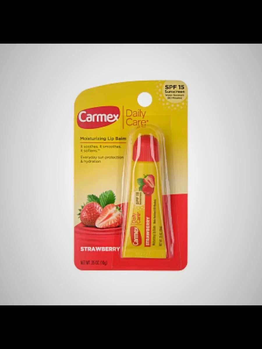 Carmex Moisturising Lip Balm Strawberry, Бальзам для губ с ароматом клубники с защитой SPF15, туба